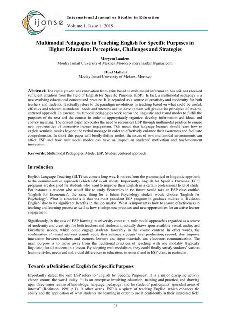 PDF Multimodal Pedagogies In Teaching English For Specific Purposes In Higher Education