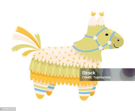 장식 된 멕시코 피나타 라마 는 어린이 파티 축하 벡터 일러스트 레이 션을위한 간식으로 Papiermache로 만든 다채로운 장난감으로 장식되었습니다 0명에 대한 스톡 벡터