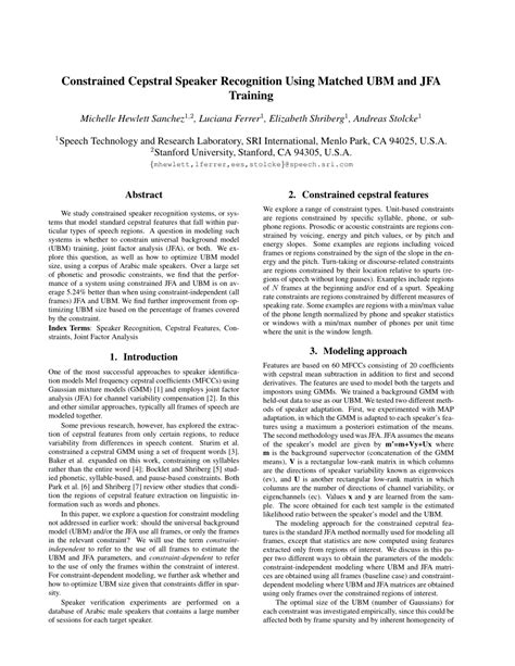 Pdf Constrained Cepstral Speaker Recognition Using Matched Ubm And