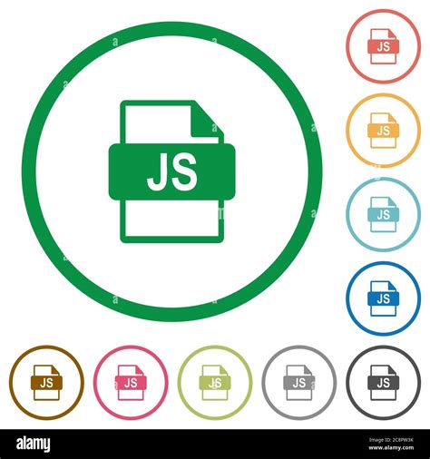 Set Of JS File Format Color Round Outlined Flat Icons On White