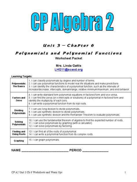A2 2017 Unit 3 Worksheets Ch 6 Cp A2 Pdf Polynomial Factorization