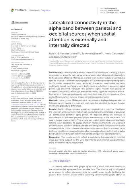 Pdf Lateralized Connectivity In The Alpha Band Between Parietal And Occipital Sources When