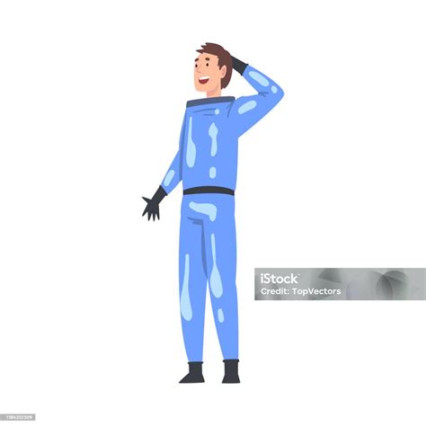 과학 실험실 벡터 일러스트에서 작업 하는 파란색 보호 정장에 미소 과학자 캐릭터 건강 진단에 대한 스톡 벡터 아트 및 기타 이미지 건강 진단 건강관리와 의술 과학