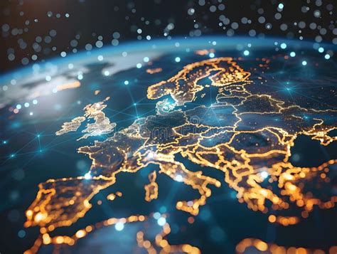 Digital World Globe Centered On Europe Concept Of Global Network And Connectivity On Earth