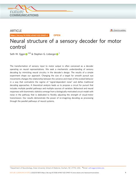 Pdf Neural Structure Of A Sensory Decoder For Motor Control