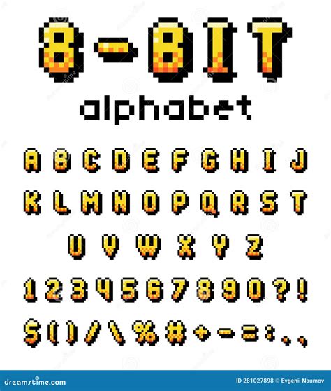 Pixel Bit Font And Alphabet Letters And Numbers Vector Set Stock Illustration Illustration
