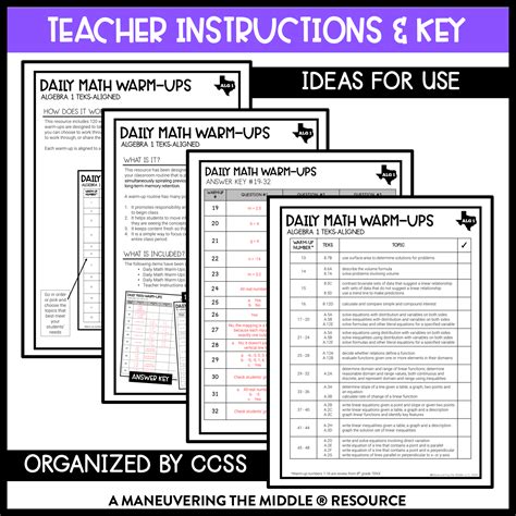 Math Warm Ups Algebra 1 Ccss Maneuvering The Middle