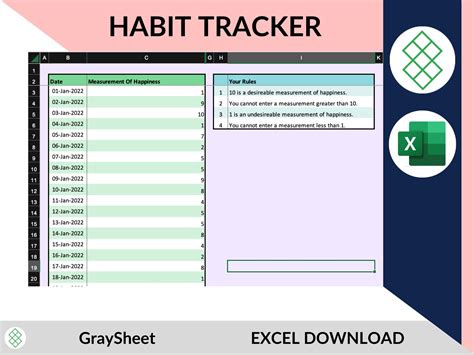 Daily Habit Tracker Habit Excel Spreadsheet Excel Tracker Excel Spreadsheet Habit