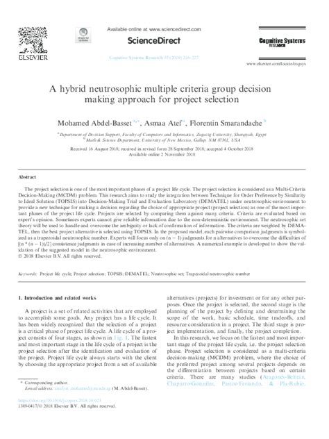 Pdf A Hybrid Neutrosophic Multiple Criteria Group Decision Making Approach For Project Selection