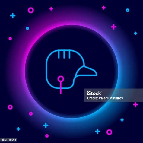 검은 색 배경에 고립 된 빛나는 네온 라인 야구 헬멧 아이콘 다채로운 개요 개념 벡터 Championship에 대한 스톡 벡터 아트 및 기타 이미지