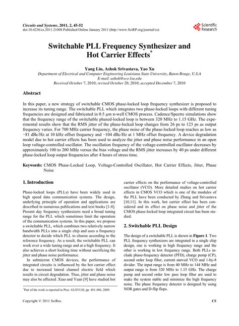 Pdf Switchable Pll Frequency Synthesizer Andhot Carrier Effects