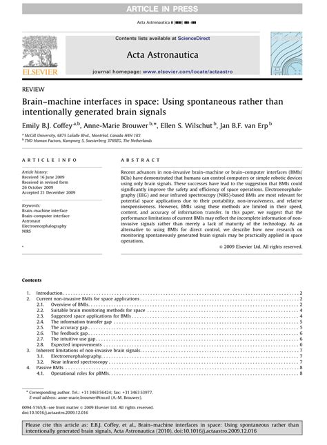Pdf Brainmachine Interfaces In Space Using Spontaneous Rather Than