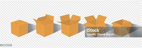 다른 각도로 열린 및 닫힌 상자 세트입니다 관점에 이좀트리 벡터 그림입니다 판지 배달 포장을 열고 닫힌 상자 골판지 상자 모형 세트 3차원 형태에 대한 스톡 벡터 아트 및