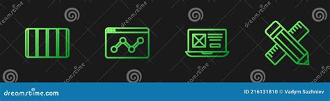 Set Line Ui Or Ux Design Color Palette Guide Website Statistic And Crossed Ruler And Pencil