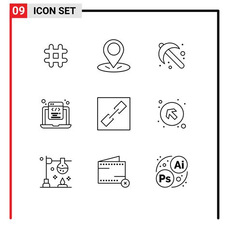 9 universal outline signs symbols of connect web gardening programming html editable vector
