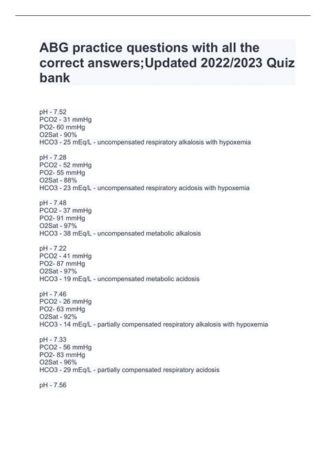 Abg Practice Questions With All The Correct Answers Updated 2022 2023 Quiz Bank Abg Stuvia Us