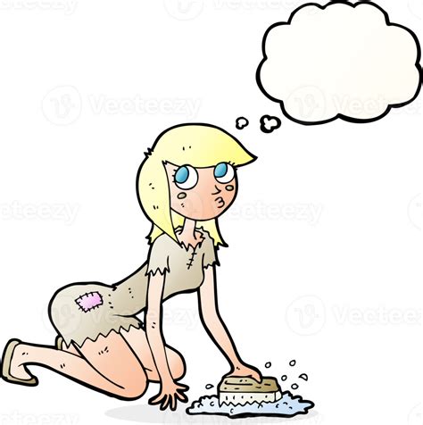 Cartoon Cinderella Scrubbing Floors With Thought Bubble 45206107 Png