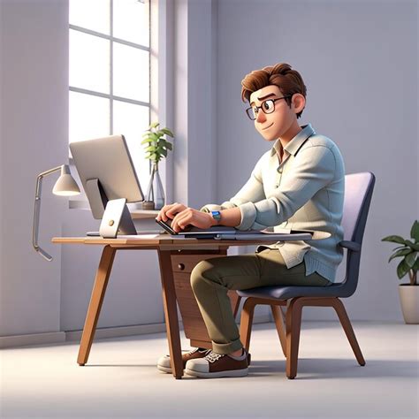 Premium Ai Image Young Guy Sitting In Front Of Laptop Man Work On Computer Freelancer 3d