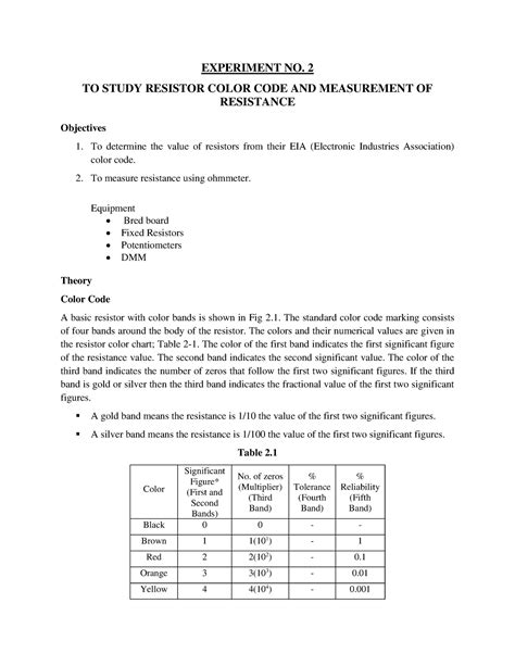 1588477592 Lab 2 Resistor Color Coding EXPERIMENT NO 2 TO STUDY RESISTOR COLOR CODE AND Studocu