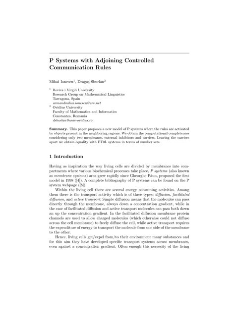 Pdf On P Systems With Adjoining Controlled Communication Rules
