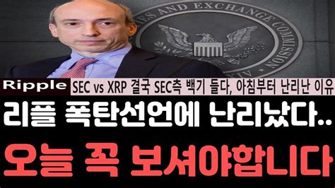 리플전망 리플 Xrp 폭탄선언에 난리났다 Sec가 소송에 백기를 든 이유 오늘 영상은 꼭 보셔야합니다 리플전망 리플호재 리플급등 리플코인 리플소송 리플시세
