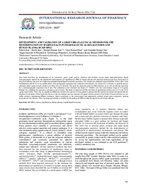 Pdf Development And Validation Of A Green Bioanalytical Method For The Determination Of