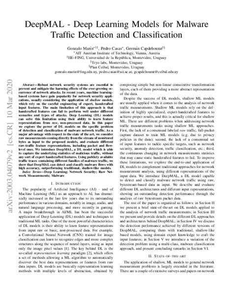Pdf Deepmal Deep Learning Models For Malware Traffic Detection And
