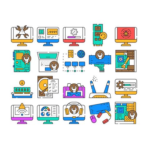 Computer Repair Technician Pc Icons Set 49817382 Vector Art At Vecteezy