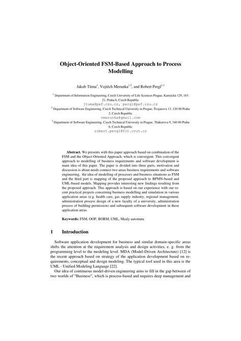 Pdf Object Oriented Fsm Based Approach To Process Modelling