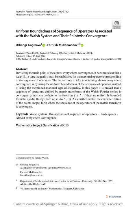 Uniform Boundedness Of Sequence Of Operators Associated With The Walsh System And Their
