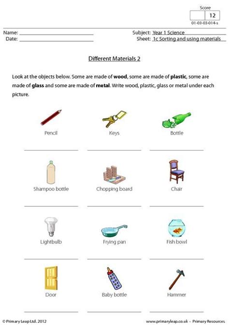 Different Materials Worksheet Science Worksheets Teaching Materials Science Material Science