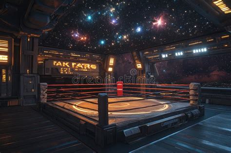 Futuristic Boxing Ring In Space Station A Sci Fi Battle Arena Stock