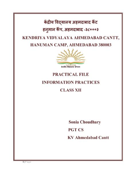 Class 12 Practical File Informatics Practices Pdf