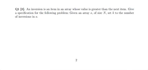 Solved Q1 3 An Inversion Is An Item In An Array Whose