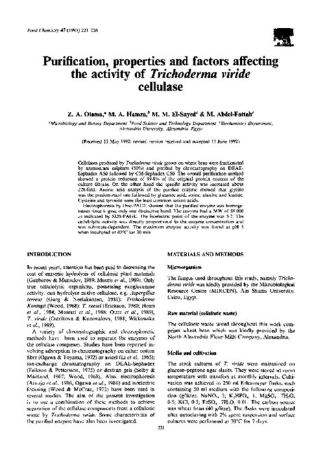 Pdf Purification Properties And Factors Affecting The Activity Of Trichoderma Viride Cellulase