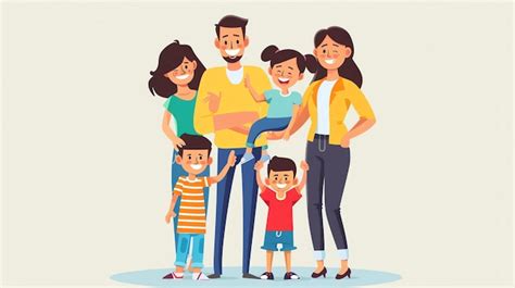 Счастливая семья из пяти человек стоящих вместе Родители с тремя детьми Векторная иллюстрация в