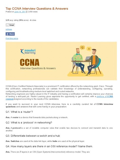 Top Ccna Interview Questions And Answers Pdf Cisco Certifications Computer Network