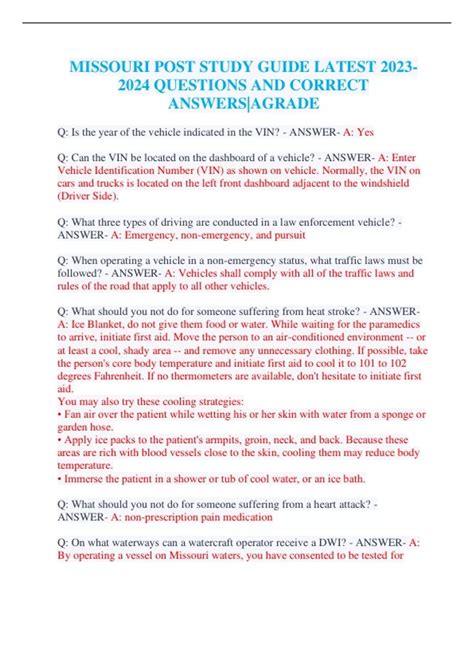 MISSOURI POST STUDY GUIDE LATEST QUESTIONS AND CORRECT ANSWERS AGRADE