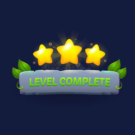 Game Level Complete Badge Or Icon With Gold Stars Stock Vector Illustration Of Ribbon Popup