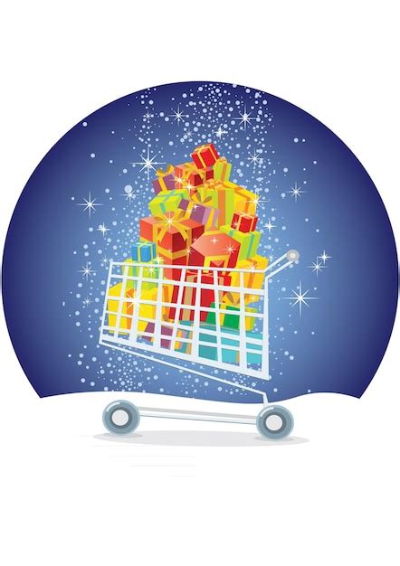 크리스마스 선물로 가득 찬 쇼핑 슈퍼마켓 카트 프리미엄 벡터