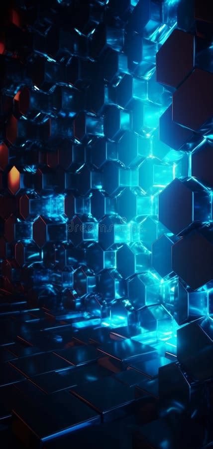 Glowing Ultra Blue Hexagonal Pattern Wallpaper With A Futuristic 3d Effect Stock Illustration