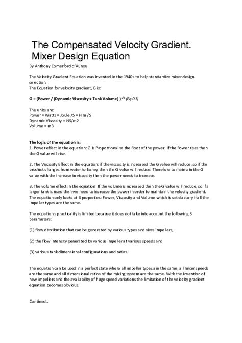 Pdf The Compensated Velocity Gradient Mixer Design Equation