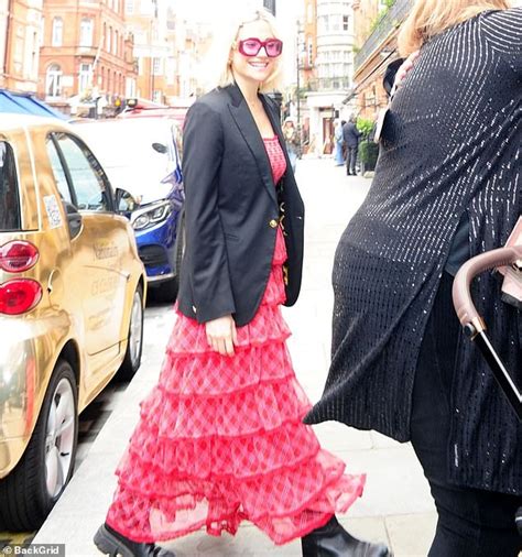 Pixie Lott Catches The Eye In A Gingham Pink Maxi Dress And Statement