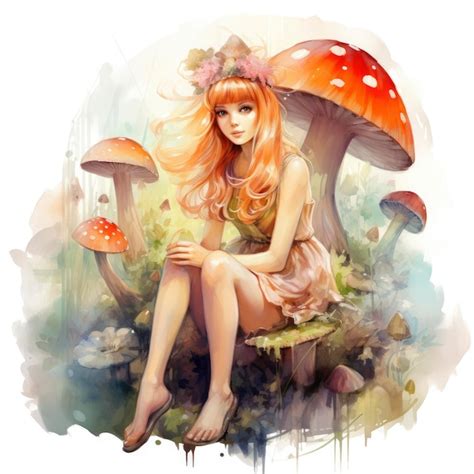 Premium Photo An Illustration Of A Fairy Sitting On A Mushroom