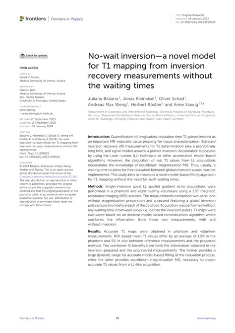 pdf no wait inversion—a novel model for t1 mapping from inversion