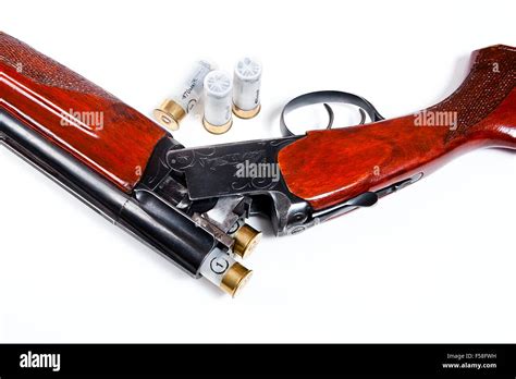 Hunting Shotgun And Ammunition On White Background Cartridges For
