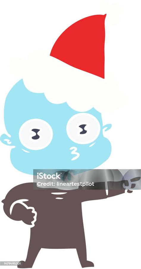 산타 모자를 쓴 이상한 대머리 우주인의 손으로 그린 평면 컬러 그림 귀여운에 대한 스톡 벡터 아트 및 기타 이미지 귀여운 기이함 낙서 드로잉 Istock