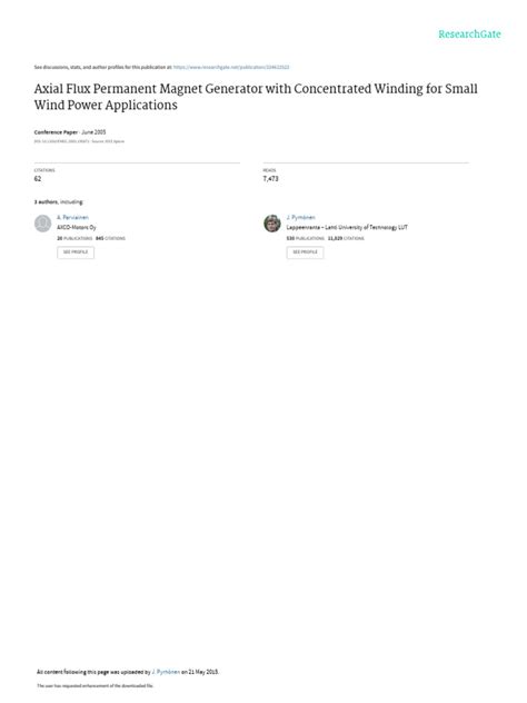 Axial Flux Permanent Magnet Generator With Concentrated Winding For Small Wind Power