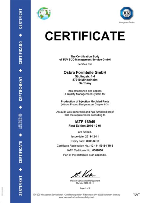 Iatf Certification Successfully Completed Osbra Gmbh