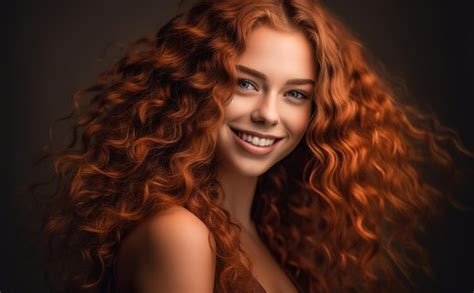 Premium Ai Image A Girl With Long Curly Red Hair Smiles At The Camera
